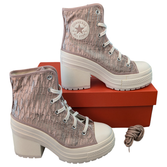 Converse | Shoes | Converse Chuck 7 De Luxe Heel Platform Satin Pink ...